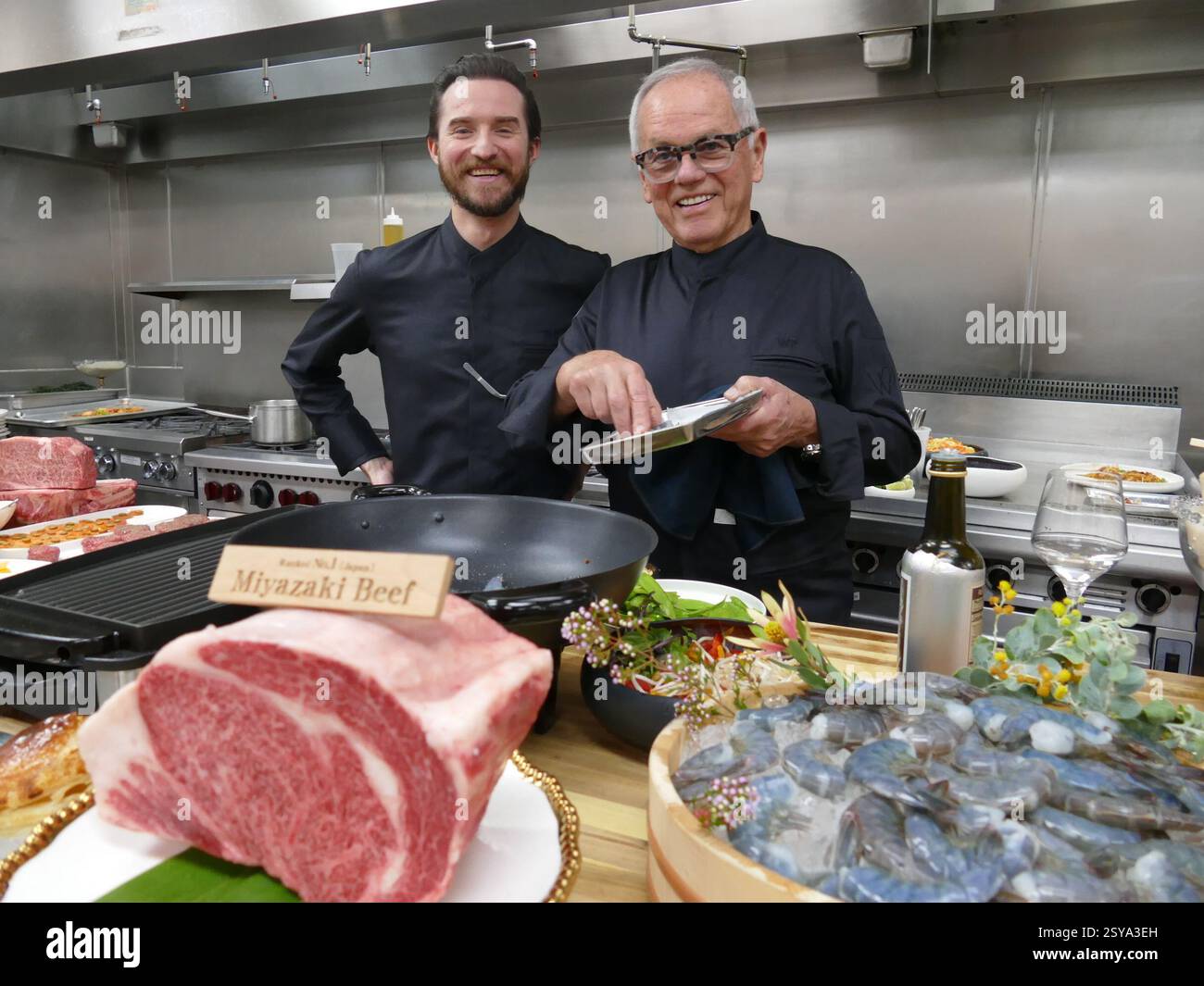 27 February 2025, USA, Los Angeles: Star chef Wolfgang Puck and son ...