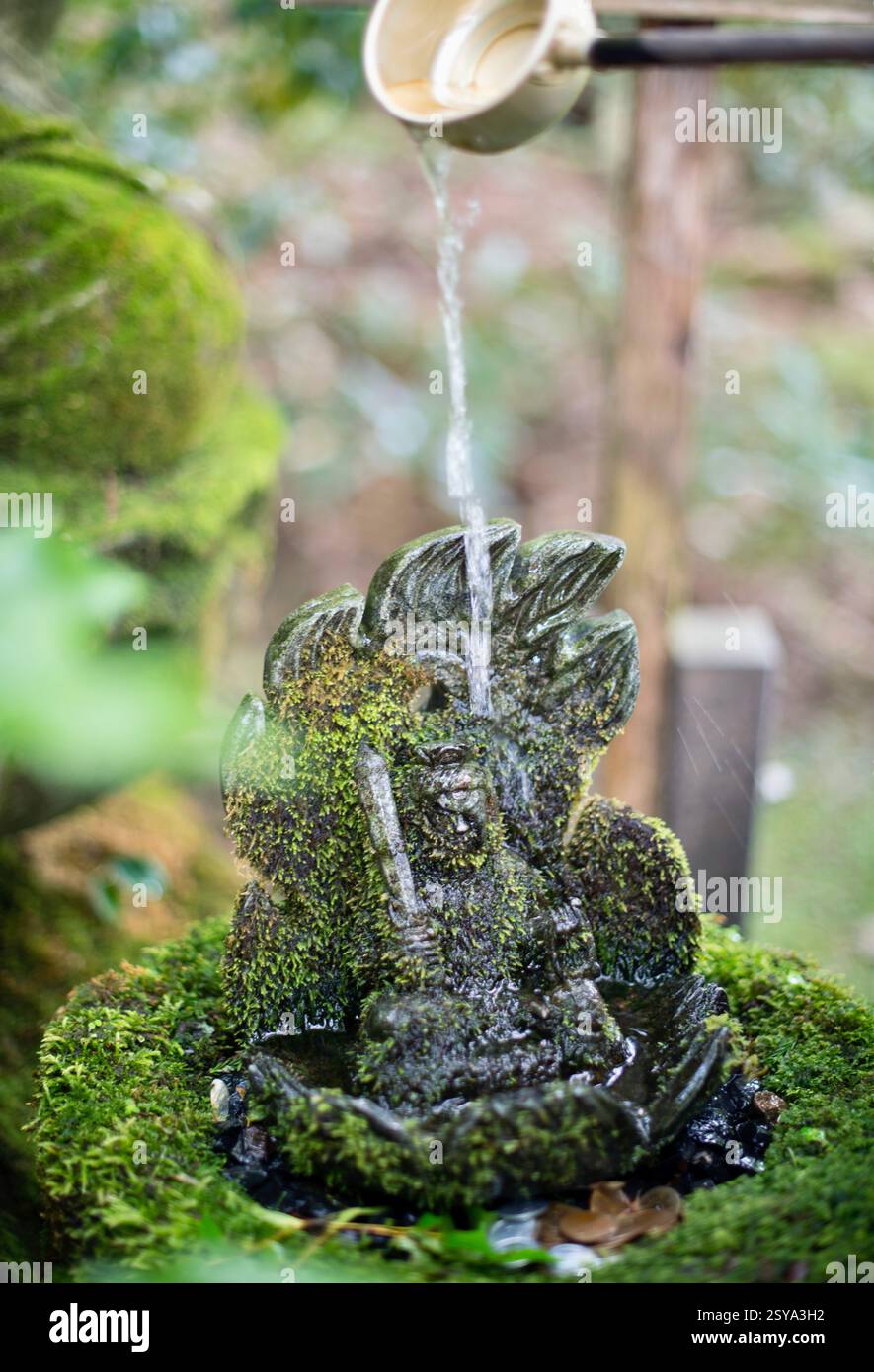 A pilgrim pours water on a statue which sets off a natural phenomenon ...
