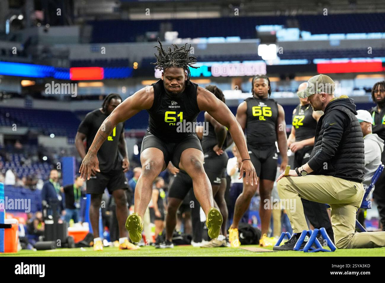 SMU defensive lineman Elijah Roberts runs a drill at the NFL football ...