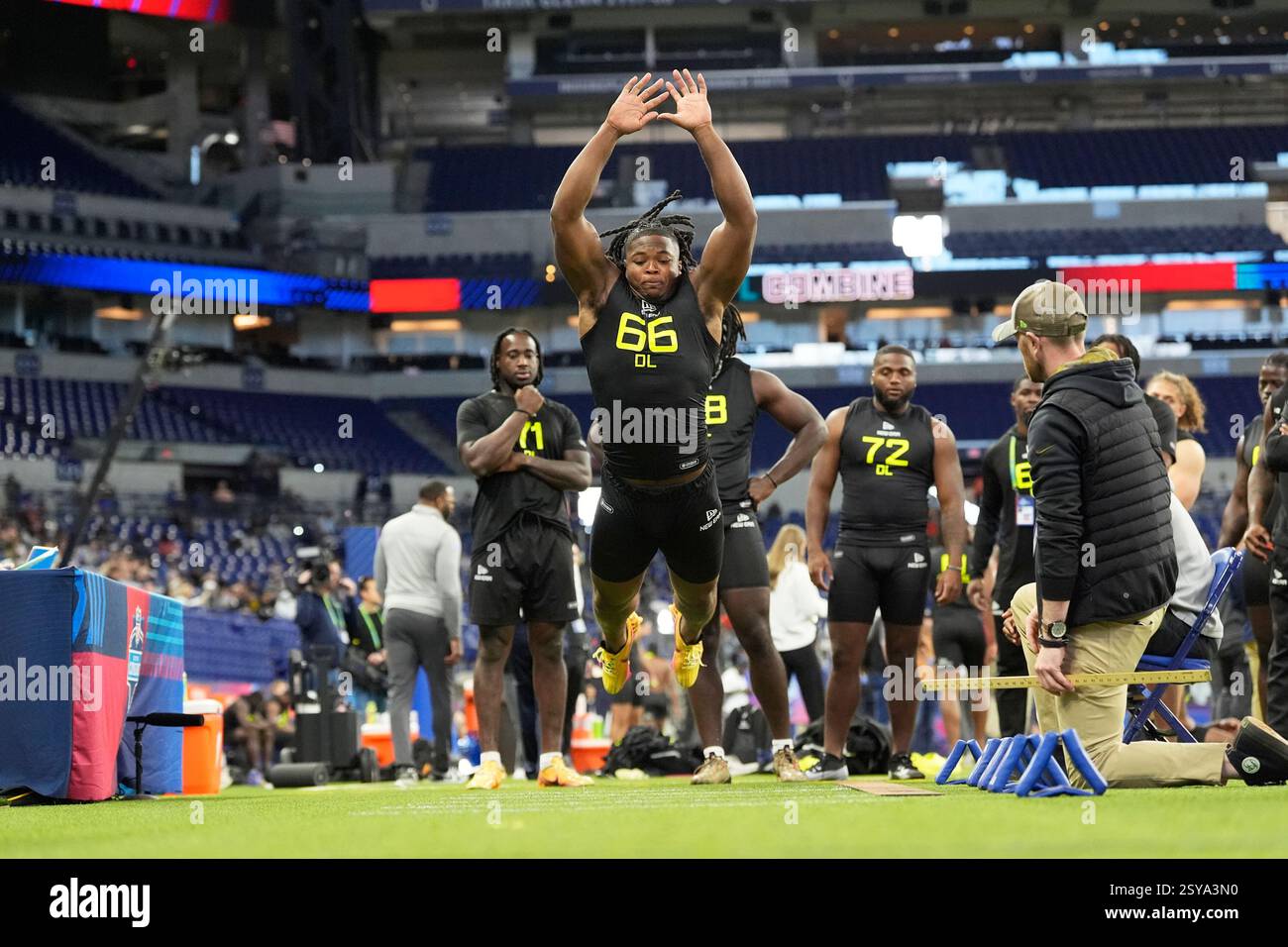 Texas defensive lineman Barryn Sorrell runs a drill at the NFL football ...