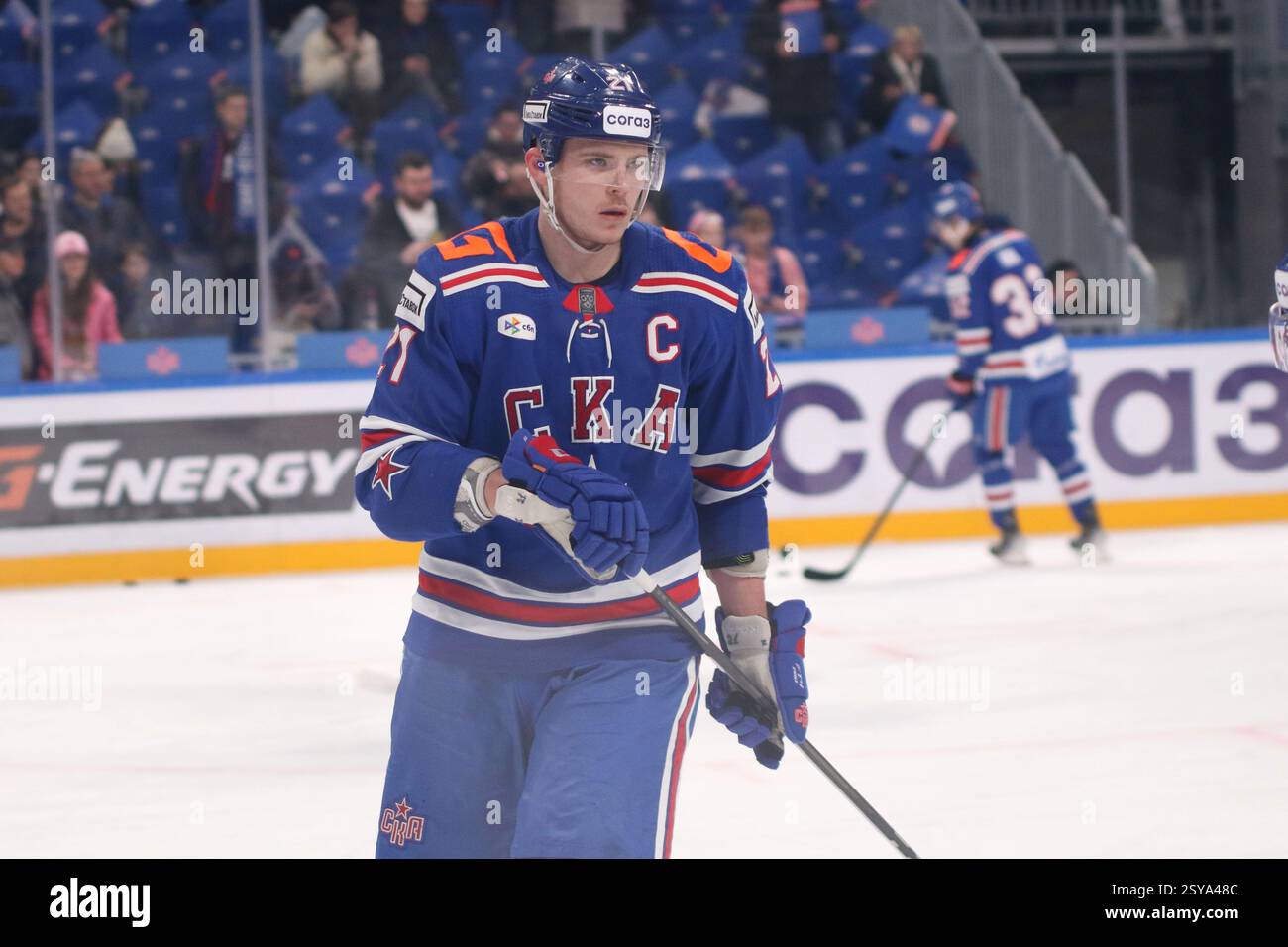 Alexander Nikishin (21) of SKA Hockey Club seen in action during the ...