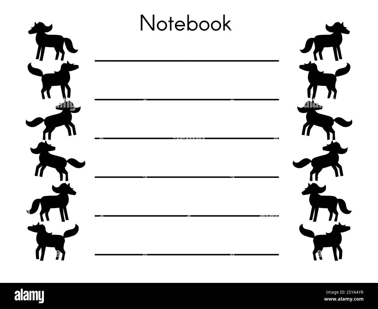 A black-and-white notebook page template with lined sections for ...