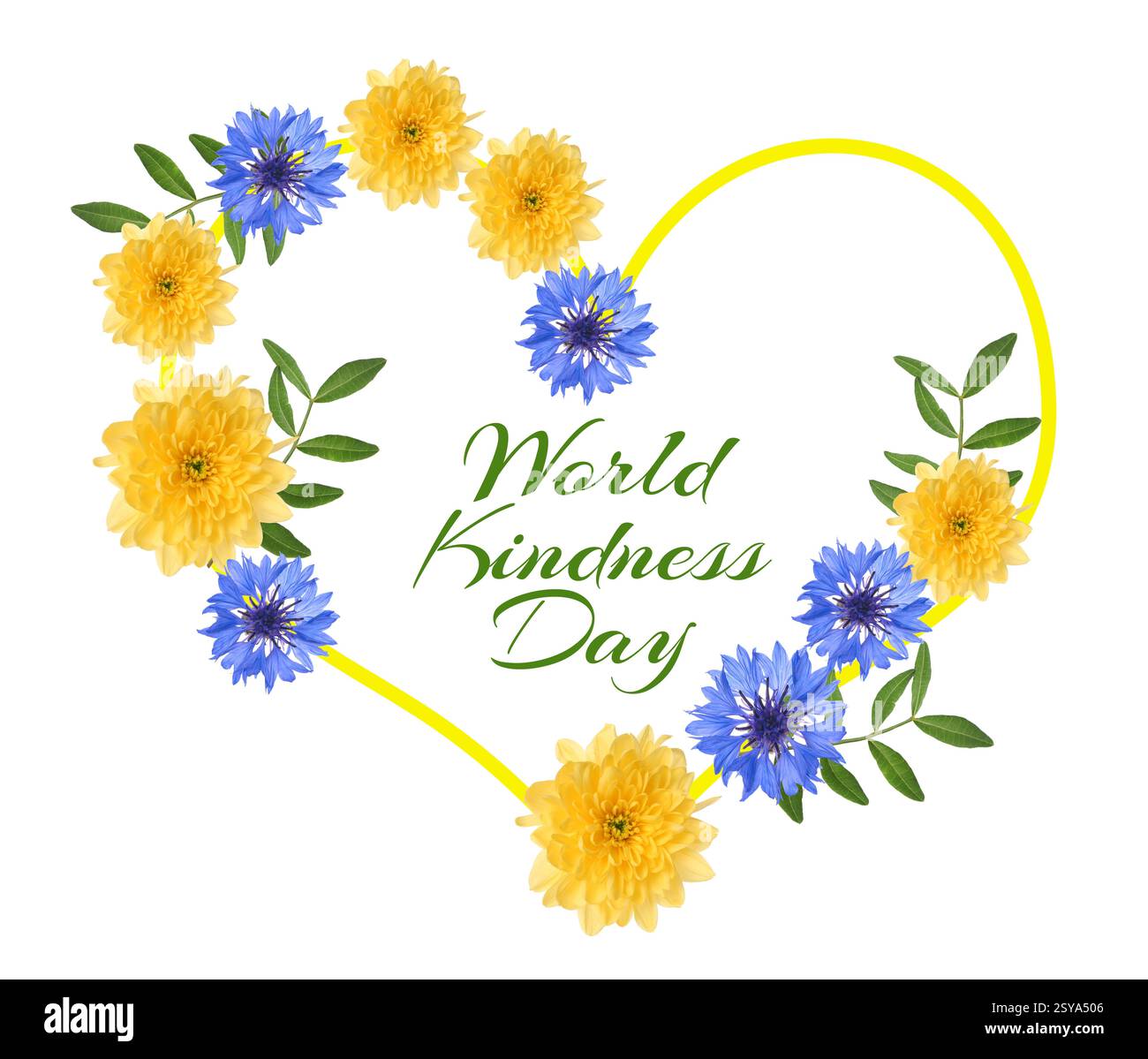 World Kindness Day. Heart-shaped frame with beautiful flowers on white ...
