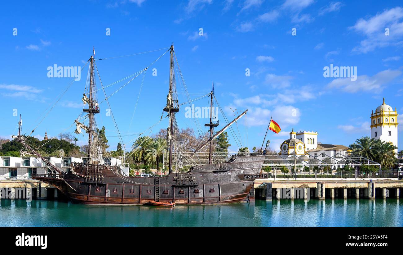 Replica of colonial ship, Seville, Spain Stock Photo - Alamy