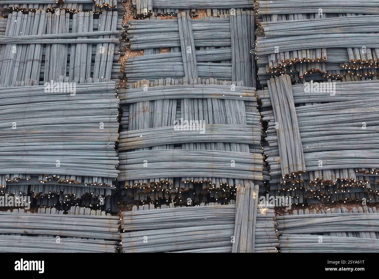 An aerial view of steel rods at steel market in Hangzhou in east China ...
