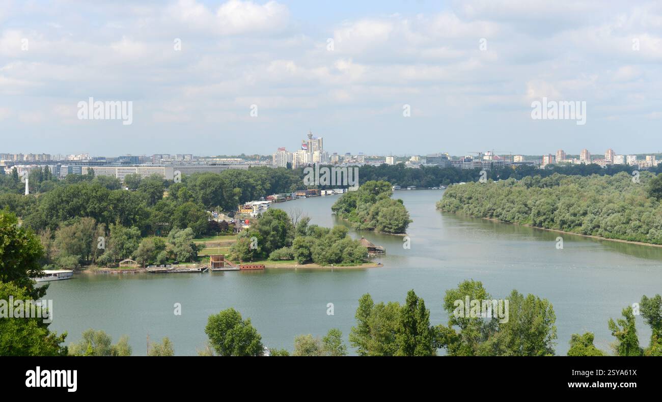 The confluence of the Sava and Danube rivers in Belgrade, Serbia Stock ...