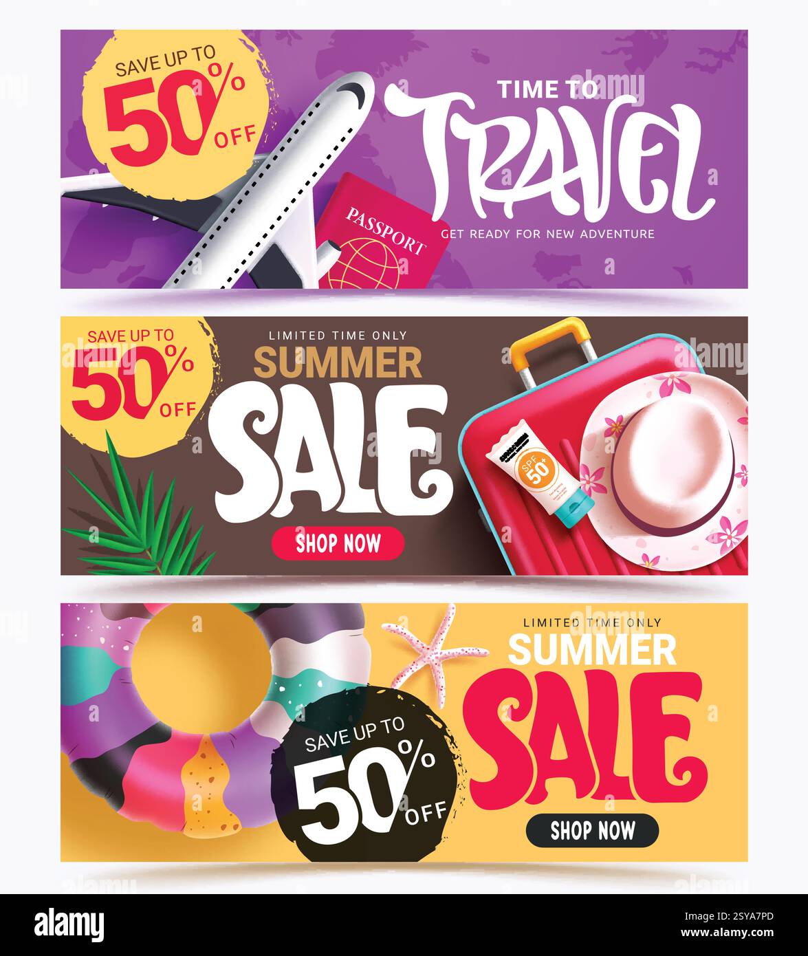 Travel time sale clipart banner set. Travel and sale text clip art with ...