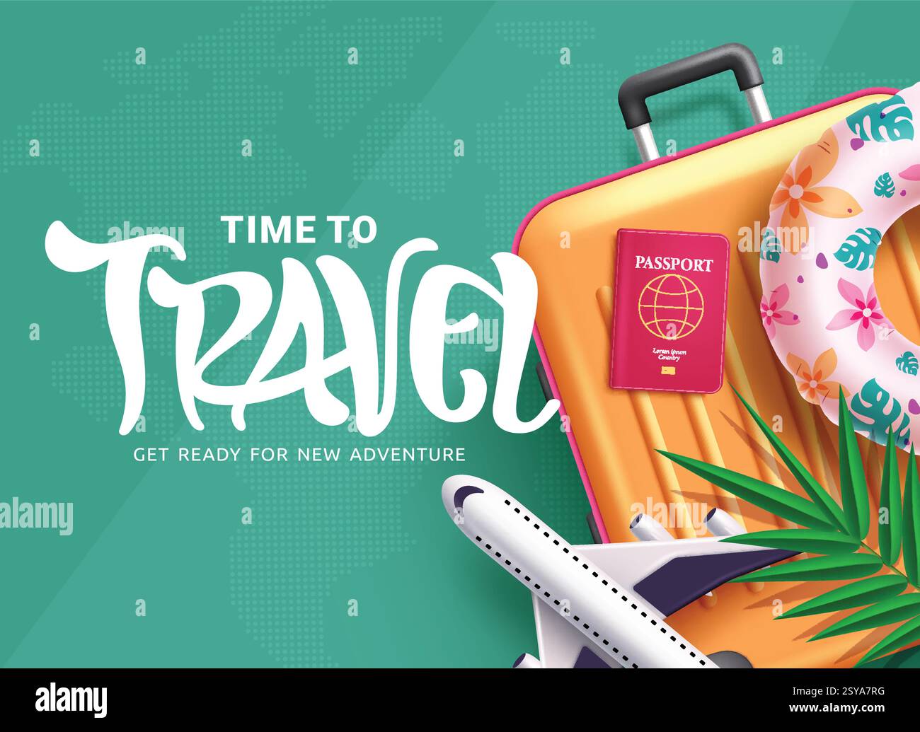 Travel time clipart template design. Time to travel text with luggage ...