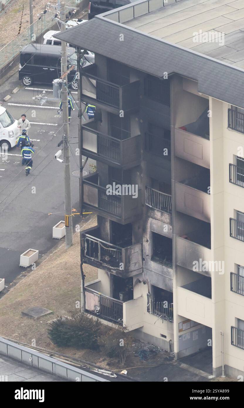Aerial photo shows a public housing complex that was destroyed by fire ...