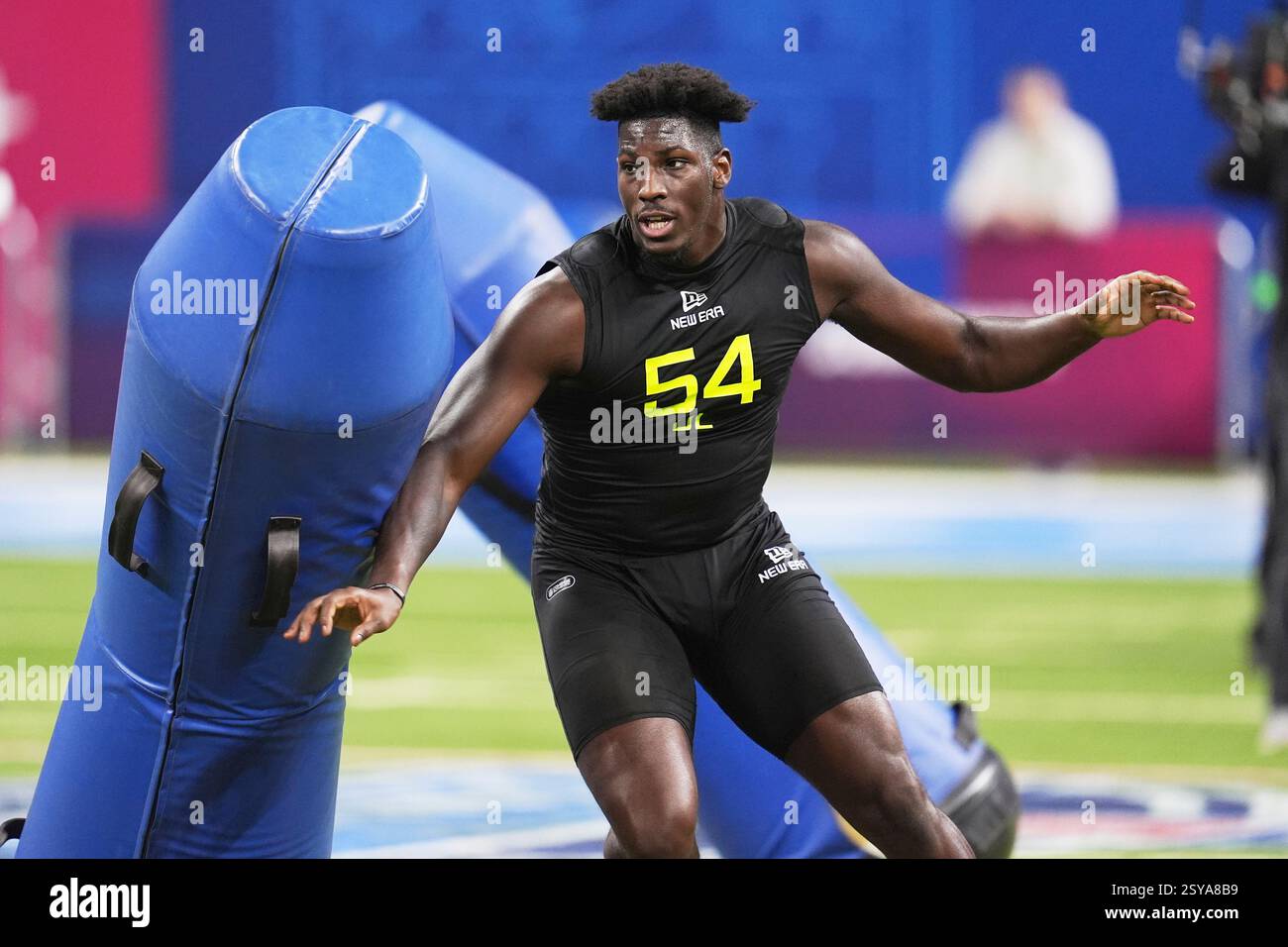 Minnesota defensive lineman Jah Joyner runs a drill at the NFL football ...