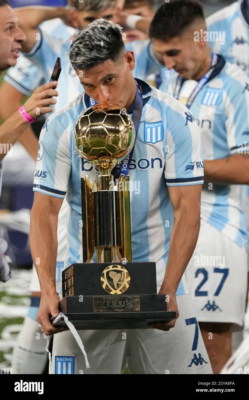 Maximiliano Salas of Argentina's Racing Club celebrates with the Recopa ...