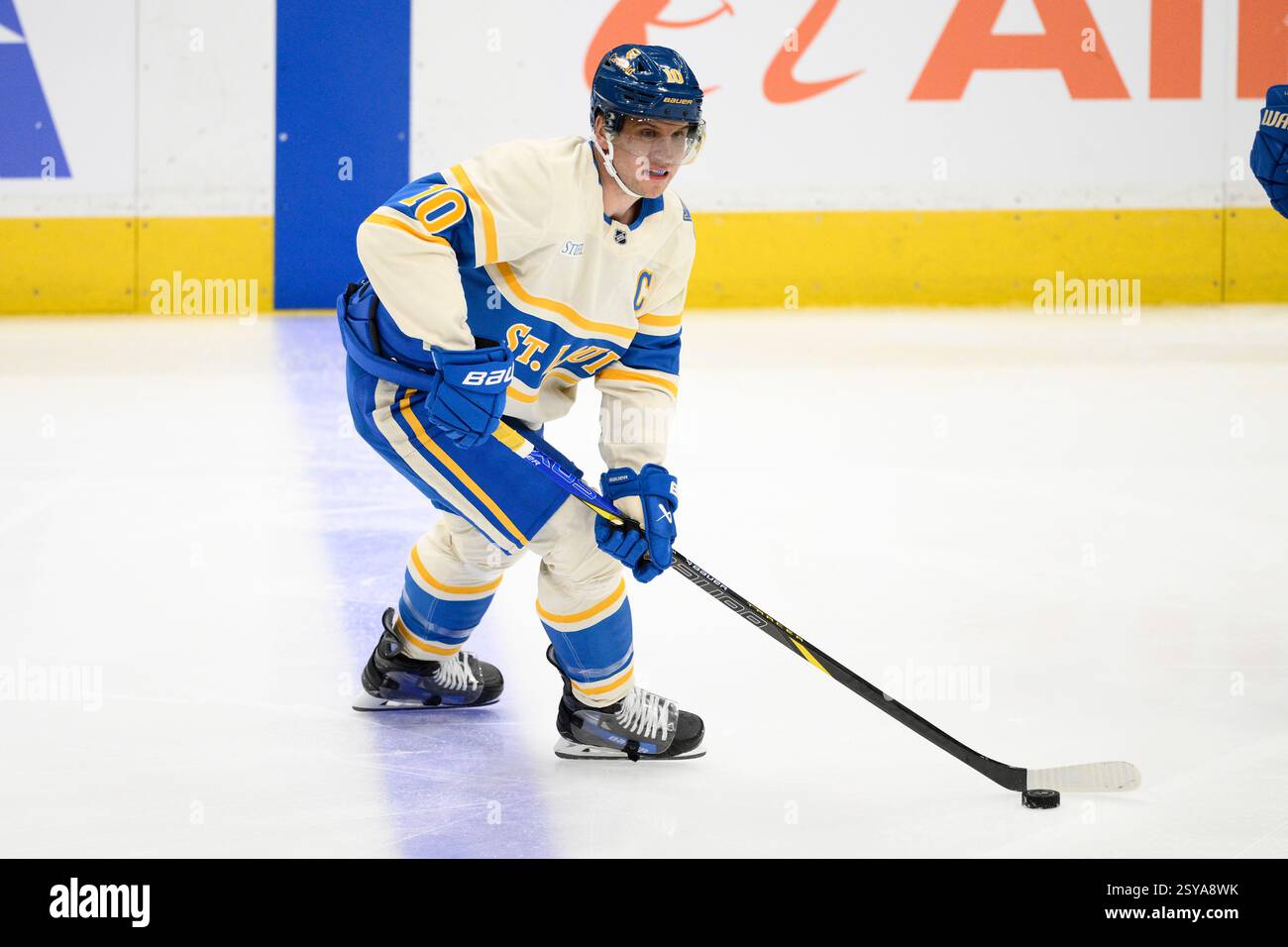 St. Louis Blues center Brayden Schenn (10) skates with the puck during ...