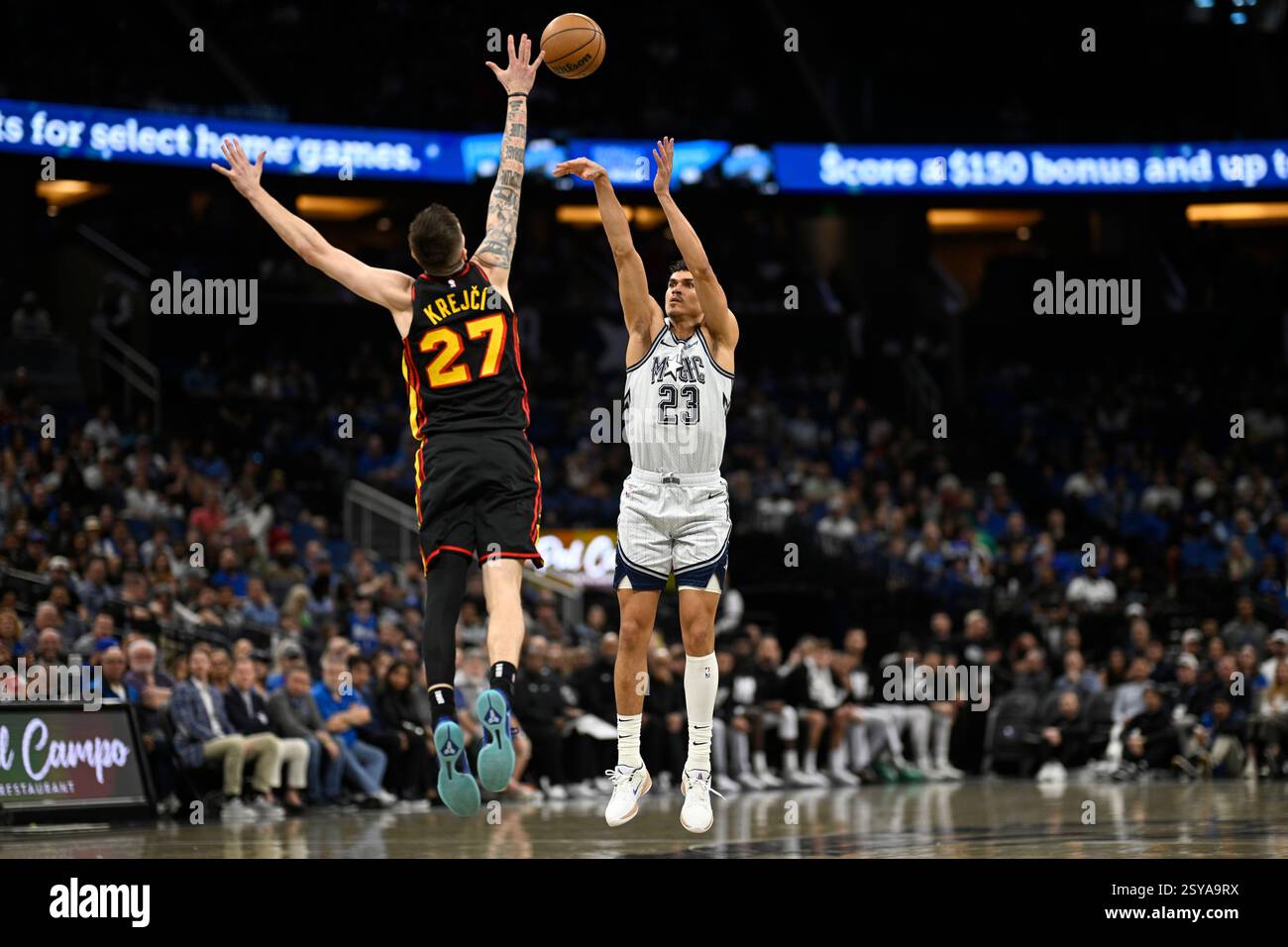 Orlando Magic forward Tristan da Silva (23) shoots as Atlanta Hawks ...