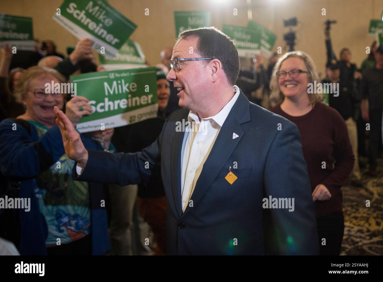 Ontario Green Party Leader Mike Schreiner greets supporters during his ...