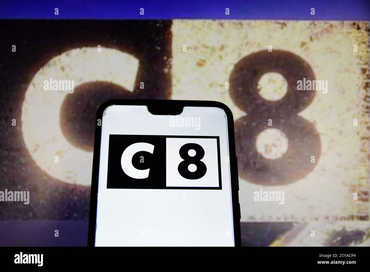 In this photo illustration, End of the C8 television channel. The Audiovisual and Digital ...