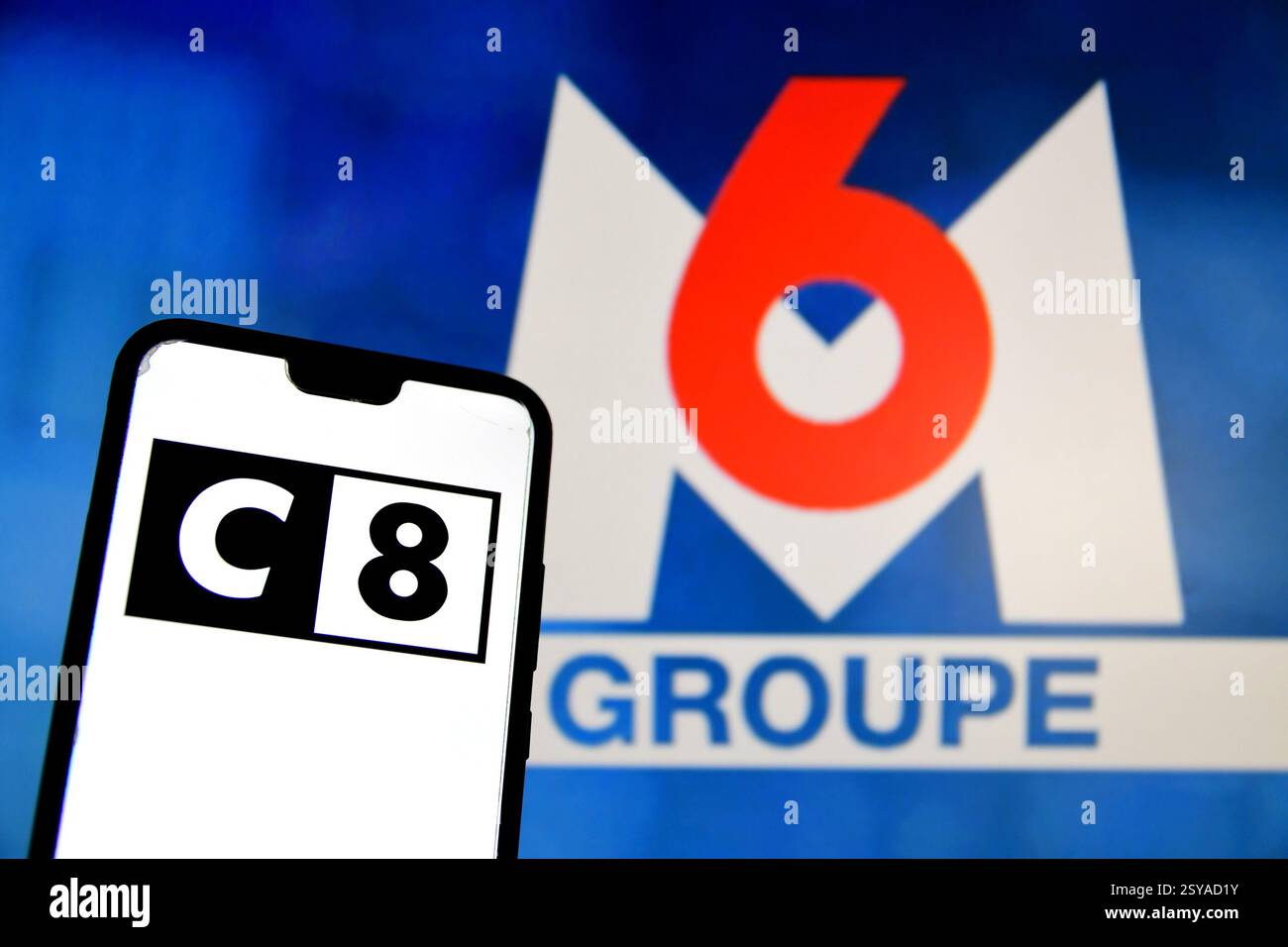 In this photo illustration, End of the C8 channel and M6 Group in the ...