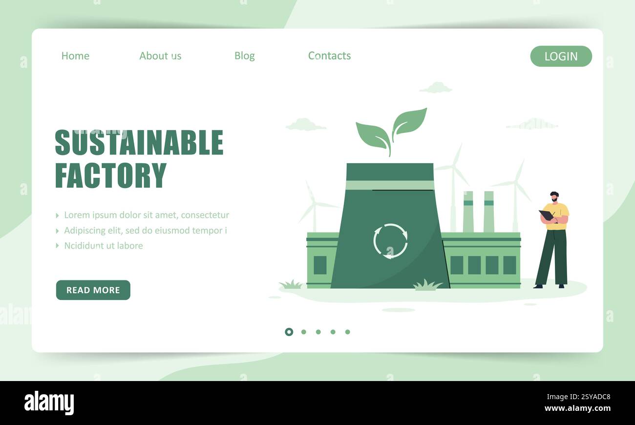 Sustainable factory. Landing page template. CO2 neutral. Green ...