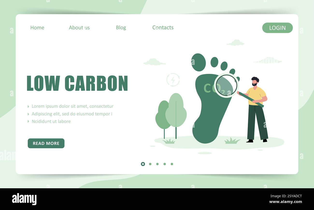 Low carbon. Landing page template. CO2 footprint, environmental ...