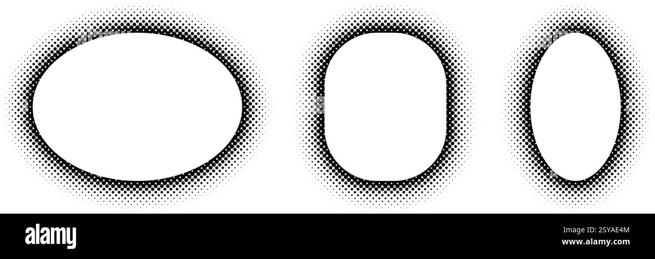Black halftone ellipse frame set. Dotted gradient border collection ...