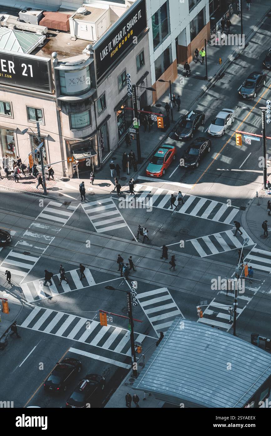 Toronto, Canada - April 8,2017: Aerial view of a busy intersection in ...