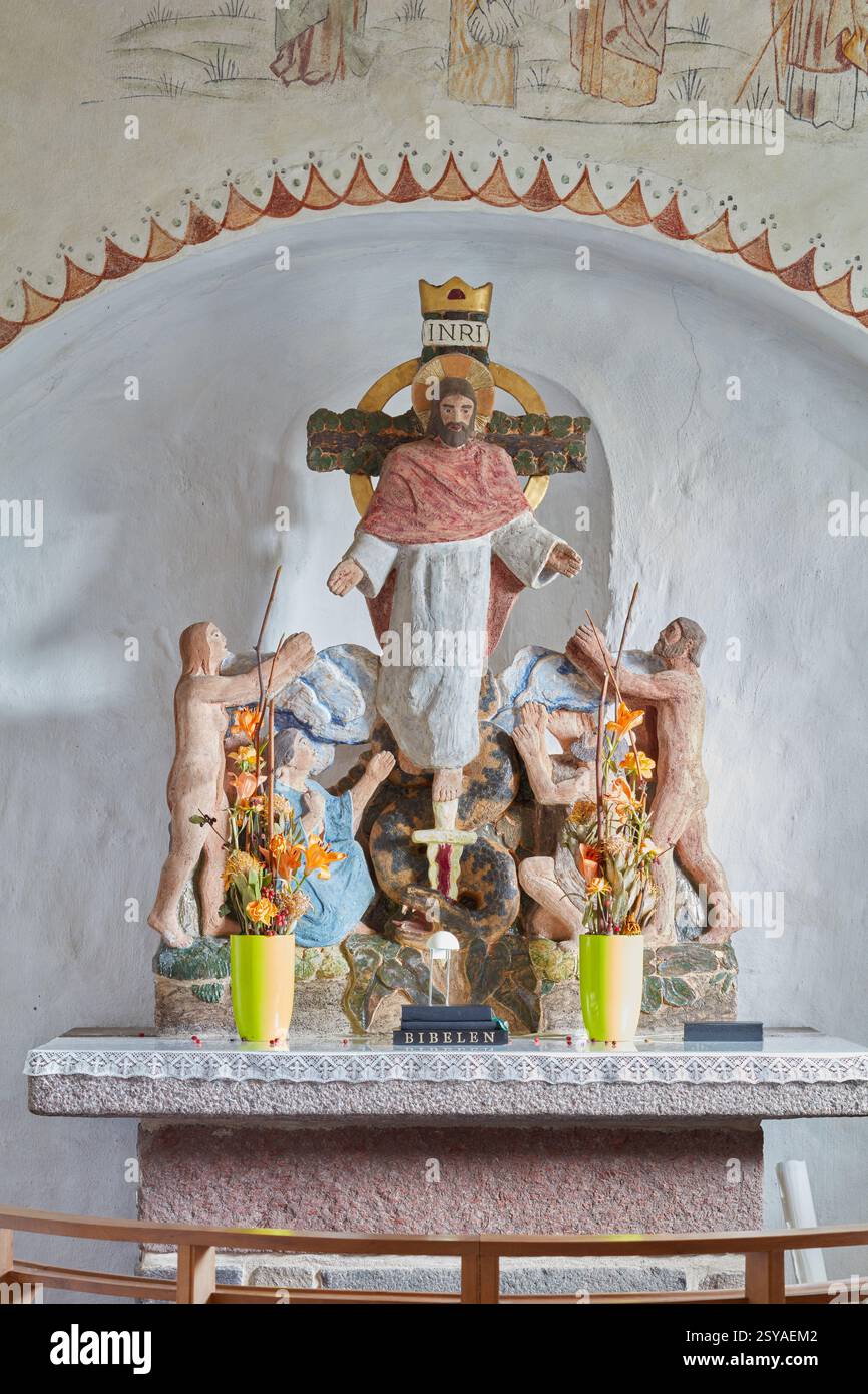Christian statue, church and monument with Jesus Christ in holy temple ...
