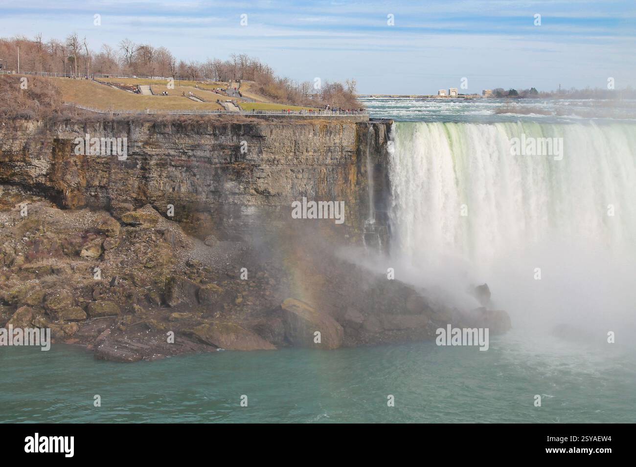 Side view of Horseshoe Falls at Niagara Falls showing the dramatic ...