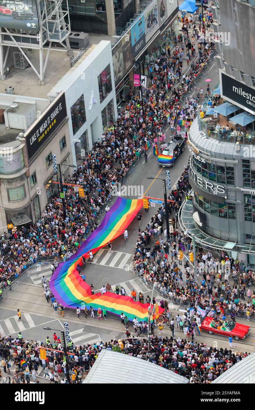 Toronto,Canada - June 26,2017:Aerial view of Toronto Pride Parade ...