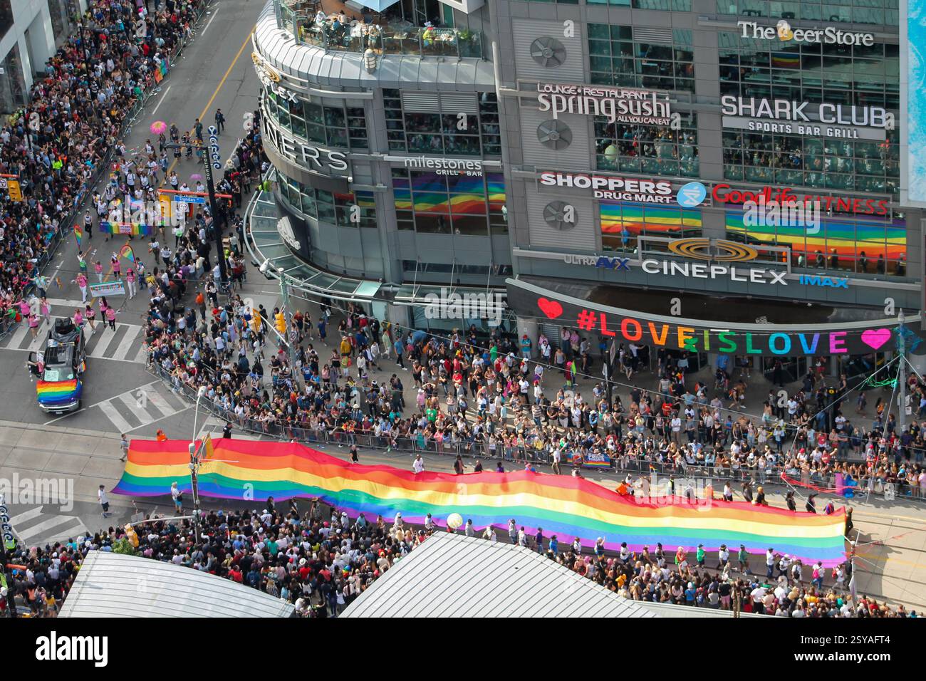 Toronto,Canada - June 26,2017:Aerial view of Toronto Pride Parade ...
