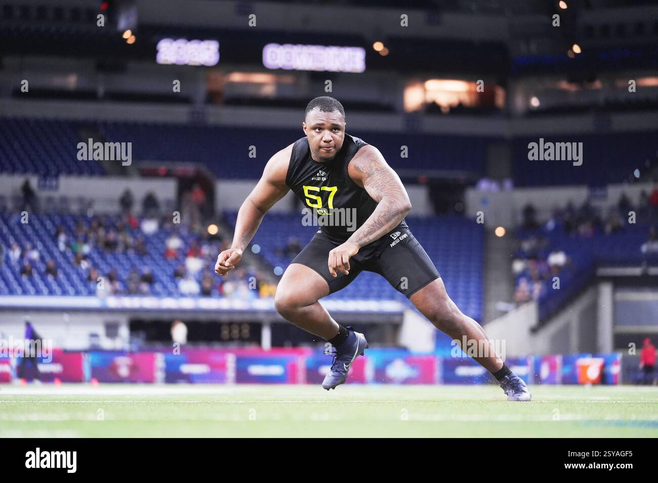 West Virginia defensive lineman Sean Martin runs a drill at the NFL ...