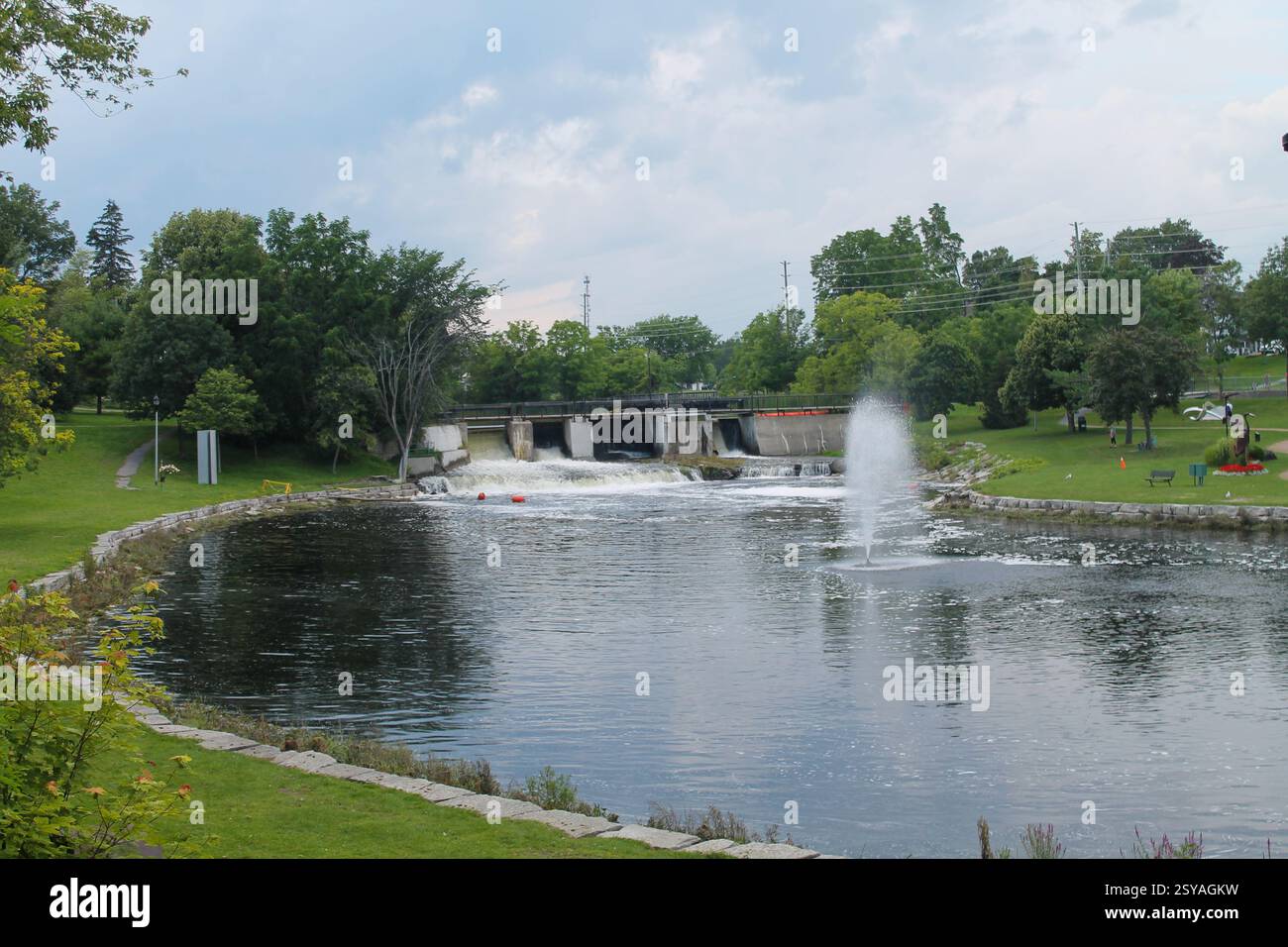 Scenic view of the small dam and water control structure in Gananoque ...