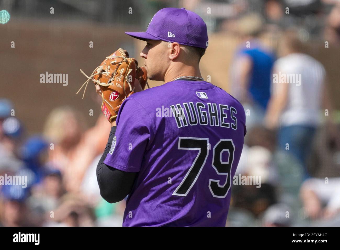 Colorado Rockies pitcher Gabriel Hughes (79) during a spring training ...