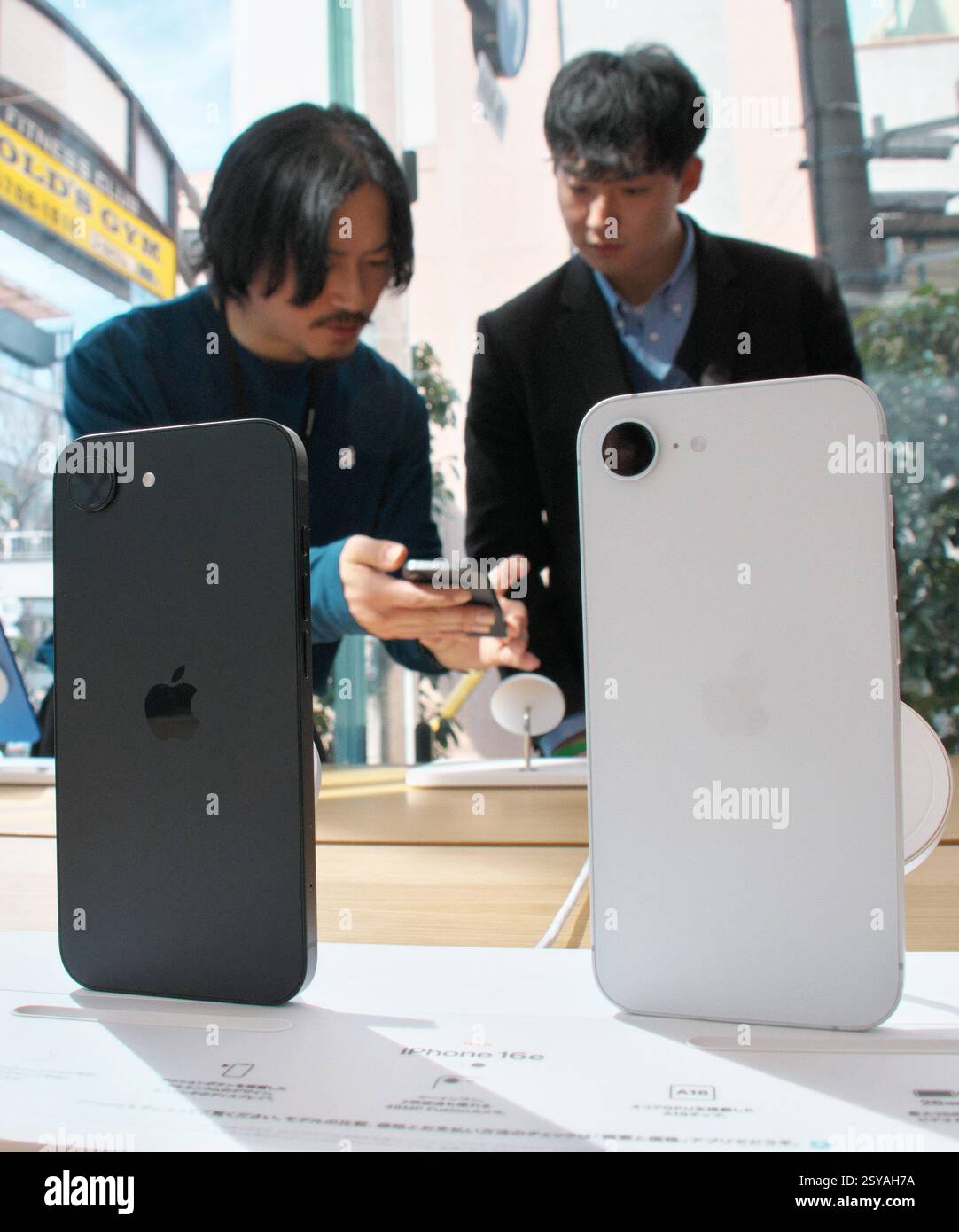 Tokyo, Japan. 28th Feb, 2025. Apple's new iPhone 16e are displayed ...