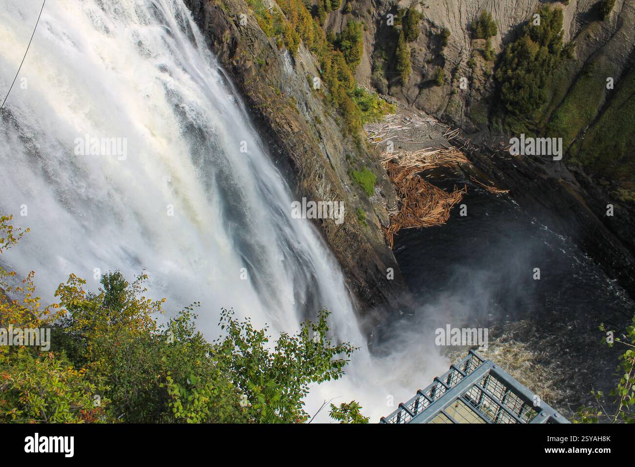 Montmorency Falls viewed from observation platform showing powerful ...