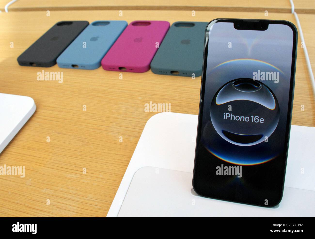 Tokyo, Japan. 28th Feb, 2025. Apple's new iPhone 16e and silicone case ...