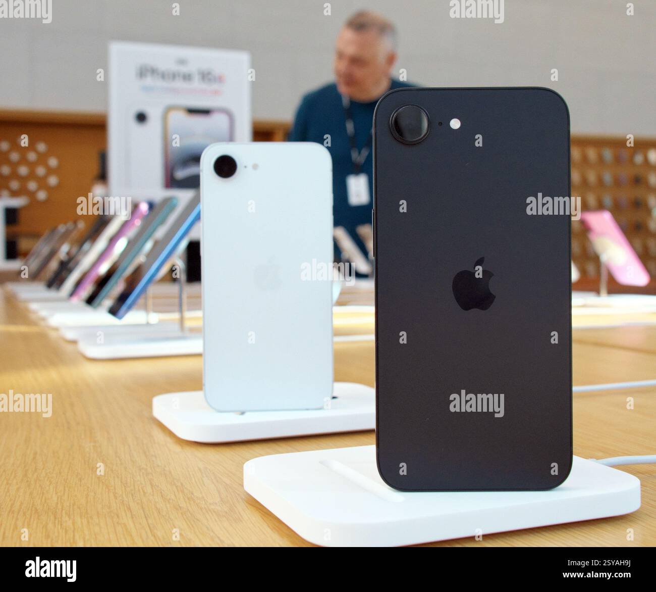 Tokyo, Japan. 28th Feb, 2025. Apple's new iPhone 16e are displayed ...