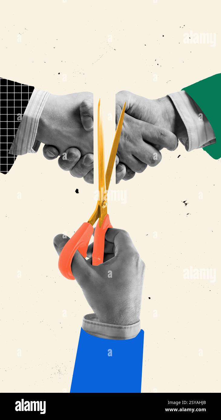 Business partnership breaking apart. Hands shaking while golden ...