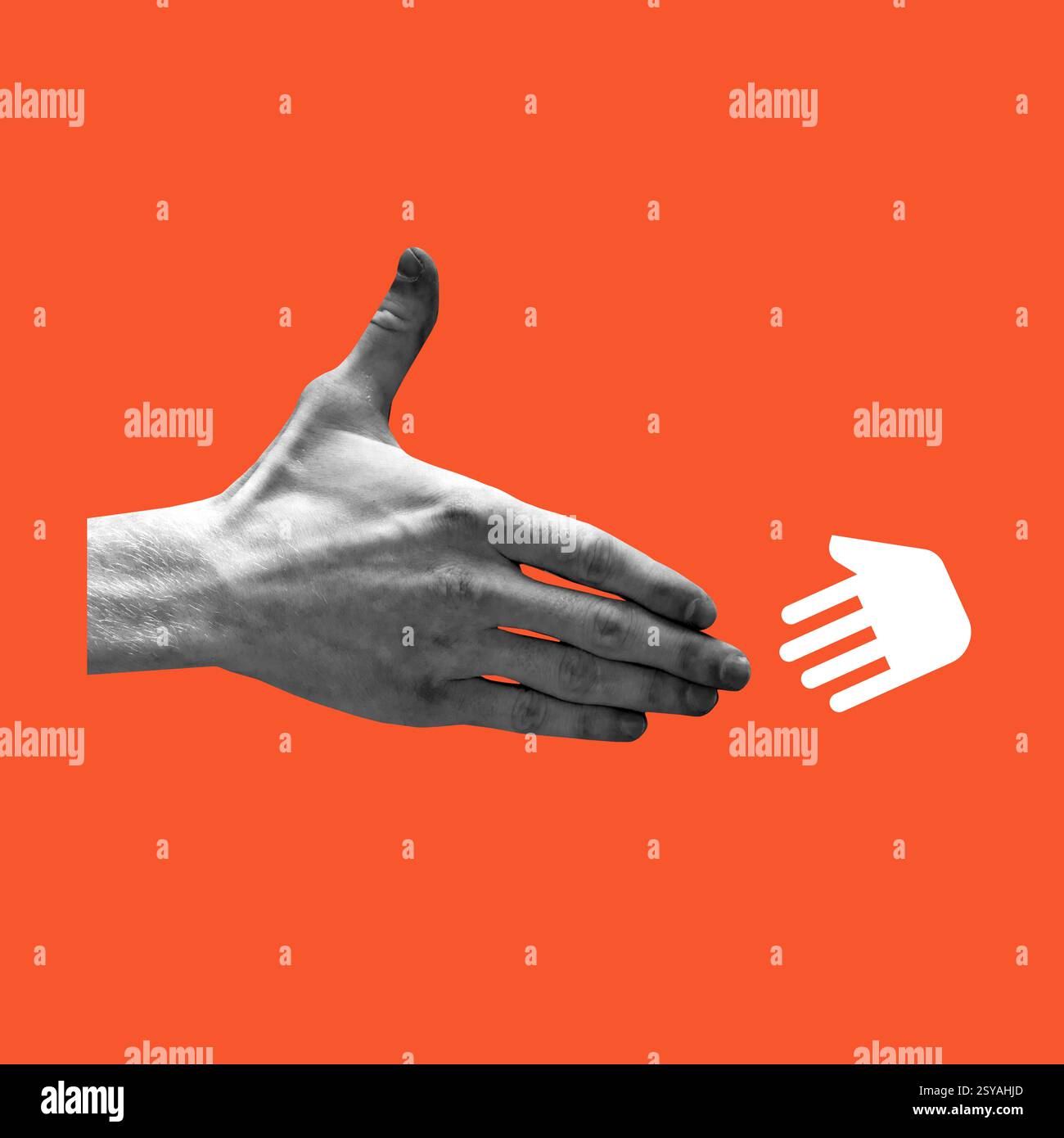 Virtual collaboration in modern business. Hand extending toward minimal ...