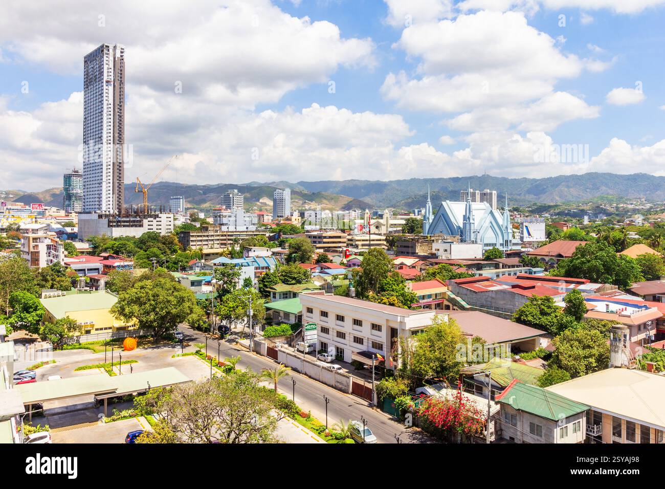 Built urban landscape of Cebu City with high-rise buildings, busy ...