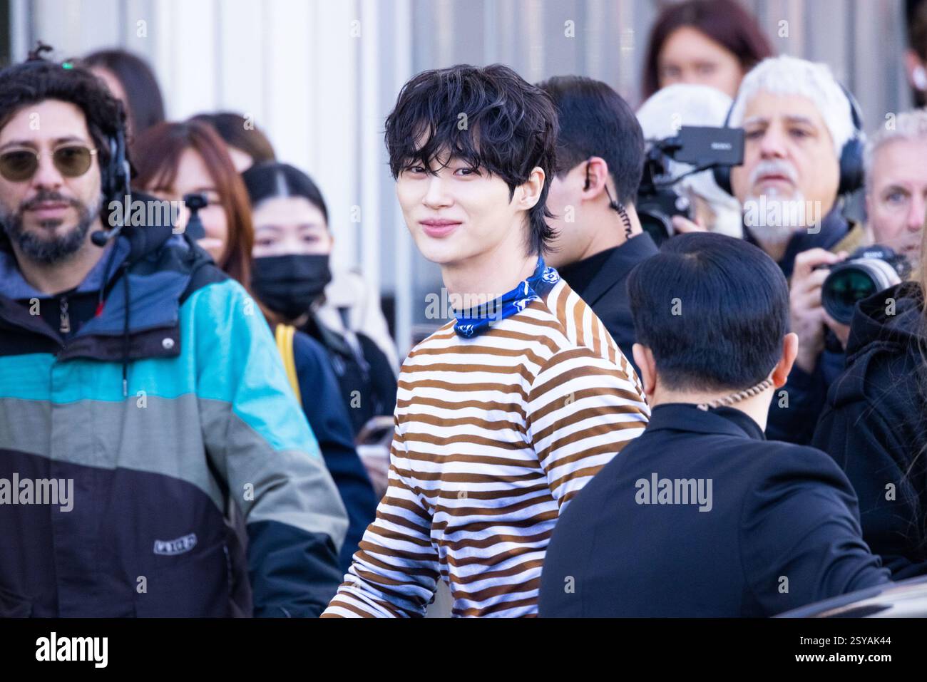 Byeon Woo-seok is seen arriving at the Prada fashion show during the Milan Fashion Week ...