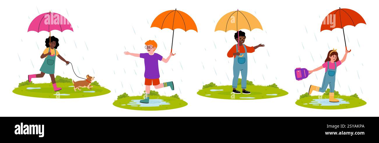 Children playing in puddles Stock Vector Images - Alamy