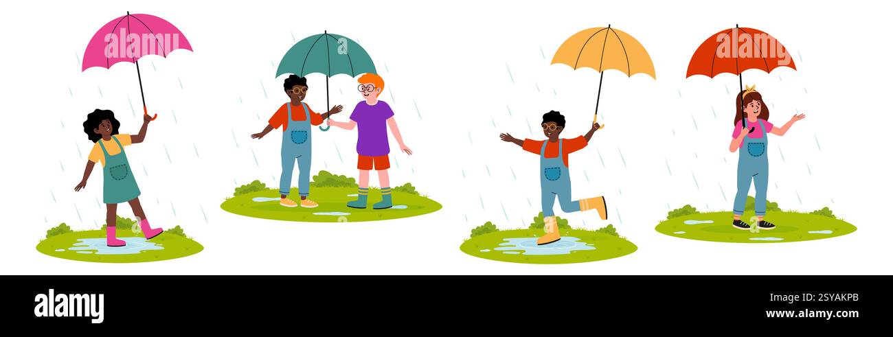Kids playing puddles rain Stock Vector Images - Alamy