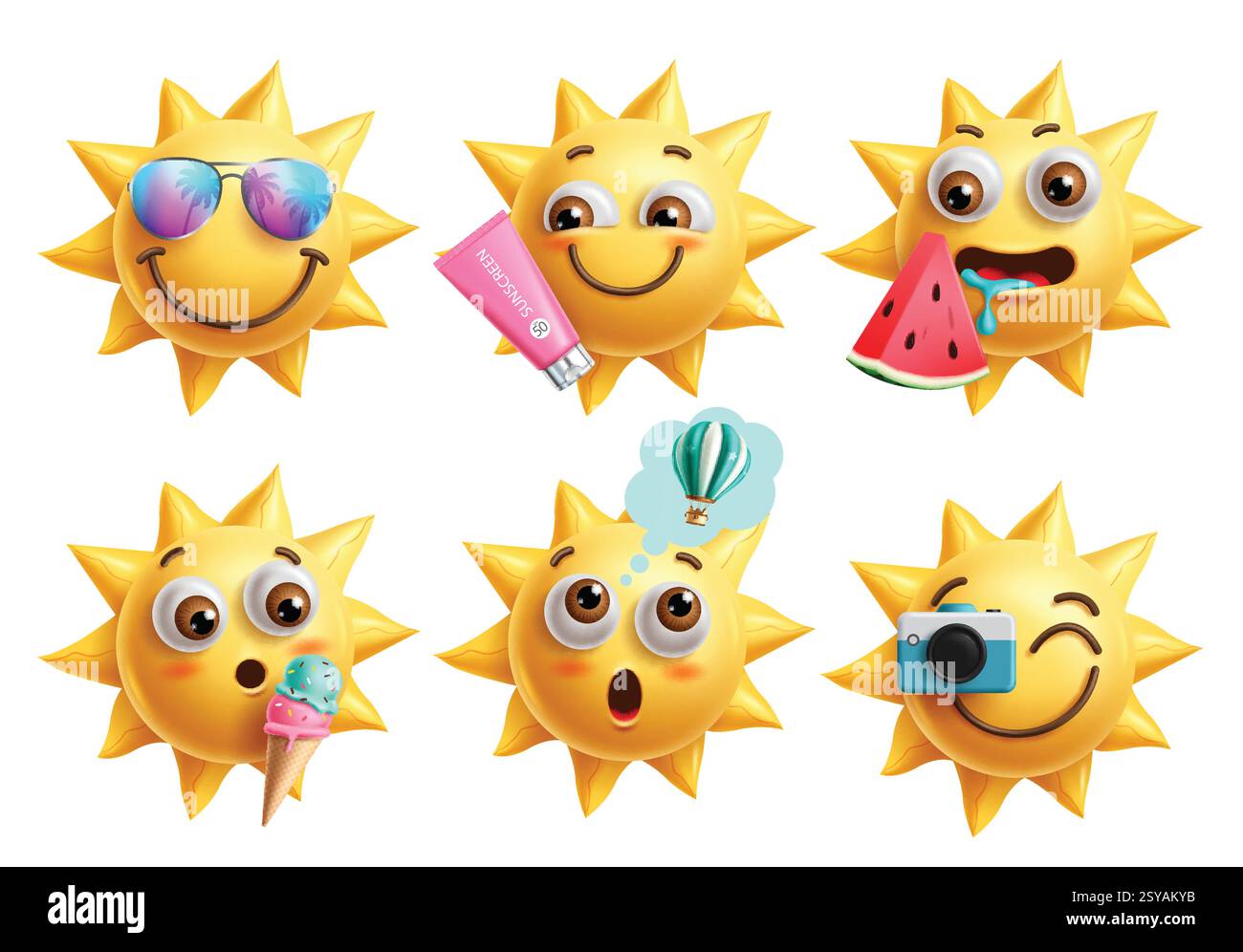 Sun characters emoji clipart set. Summer emojis face clip art ...