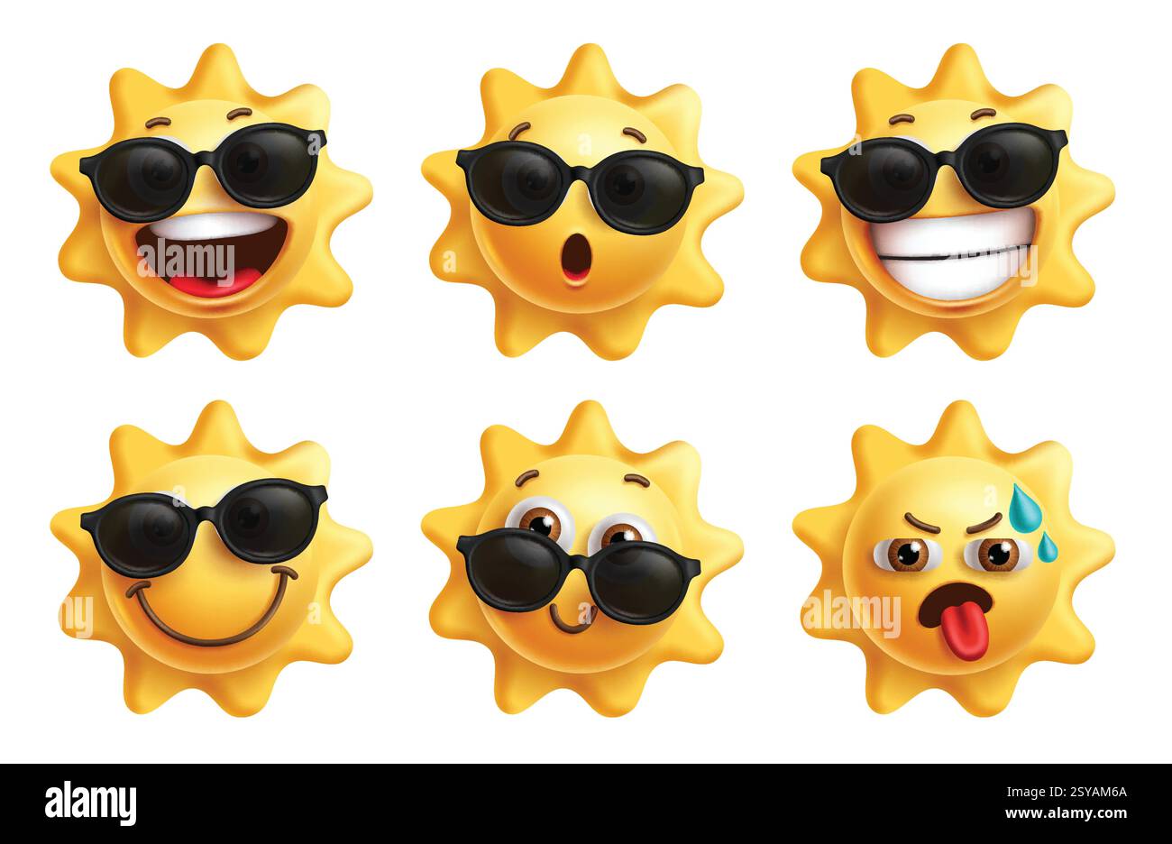 Sun emojis clipart set. Summer emoji cool characters clip art wearing ...