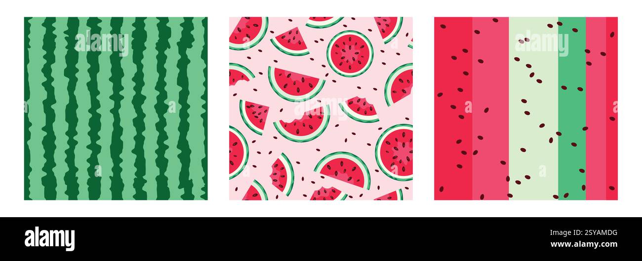 Watermelon seamless pattern clipart set. Watermelon drawing continuous ...