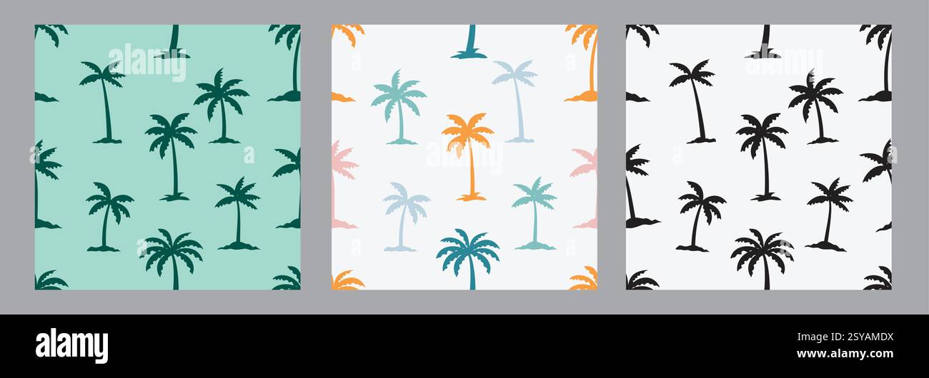 Palm tree drawing seamless clipart set. Palm trees drawing, colorful ...