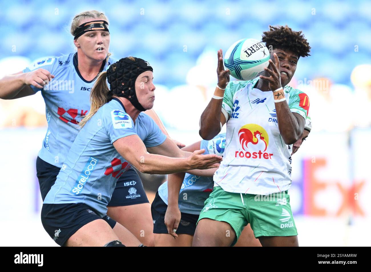 Vitalina Naikore of the Drua is tackled by Emily Chancellor of the ...