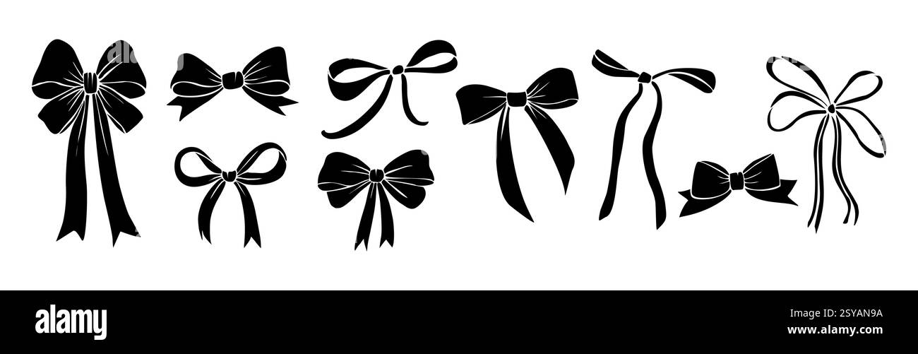 Black Monochrome decorative ribbon bows vector set Stock Vector Image ...