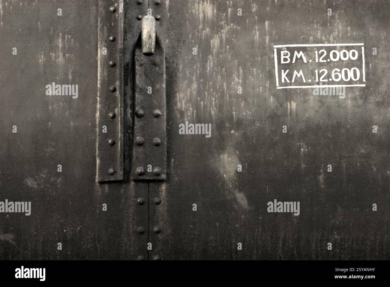 Wall of a cargo train compartment at the train museum in Sawahlunto, a ...