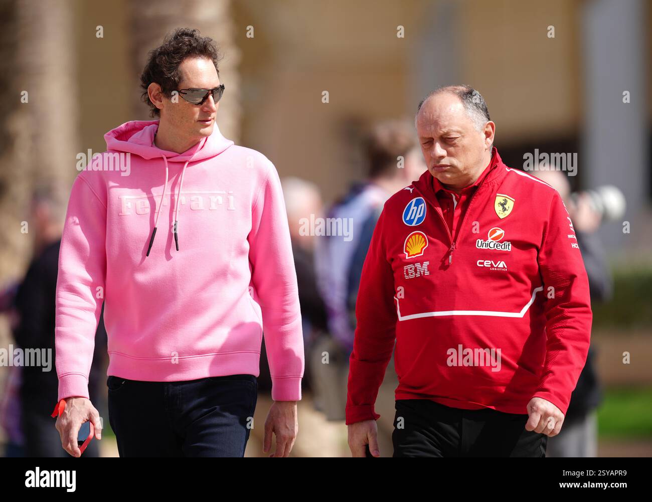 Executive Chairman of Ferrari John Elkann with Ferrari team principle ...