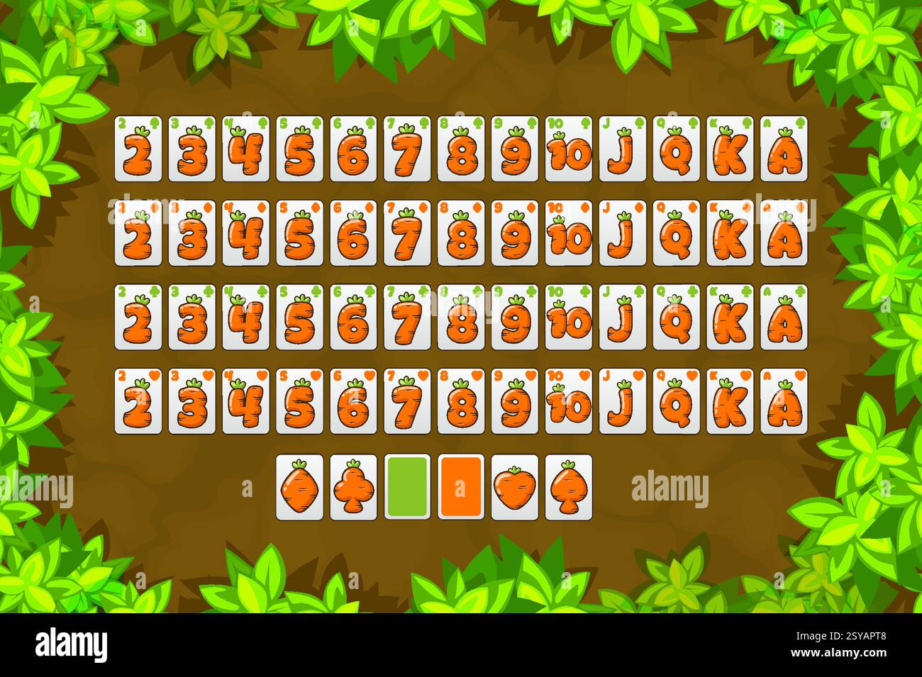 Cartoon Poker playing cards in carrot texture on Board Game top view ...